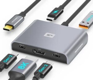 techtobox usb-c hub with 8k hdmi port,2 usb-c gen2 and usb 3.1 10gbps data port,100w pd,5-in-1 usb type c hub multiport adapter for macbook pro/air,ipad,surface pro,chromebook and more