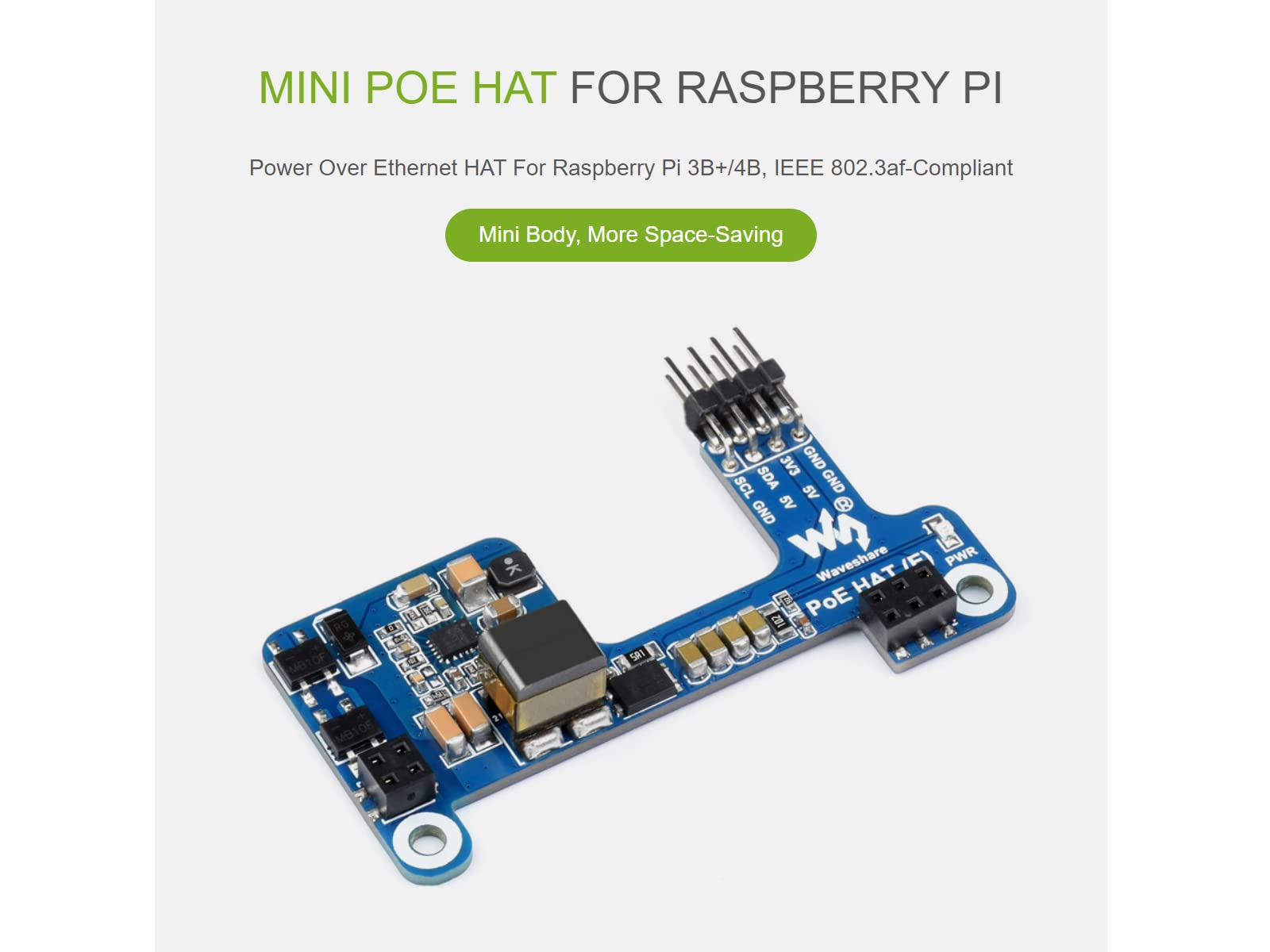 waveshare POE Hat for Raspberry Pi 4 B 3 B+,Mini Power Over Ethernet Hat (E) Expansion Board for Raspberry Pi,IEEE 802.3af-Compliant,Compatible with The Raspberry Pi Official Case