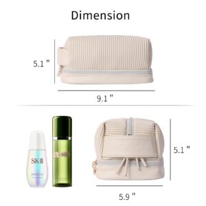 bagINBAG QIANPA Makeup Bag, Large Double Layer Waterproof Travel Bag with Handle and Brush Compartment for Women (Cream)