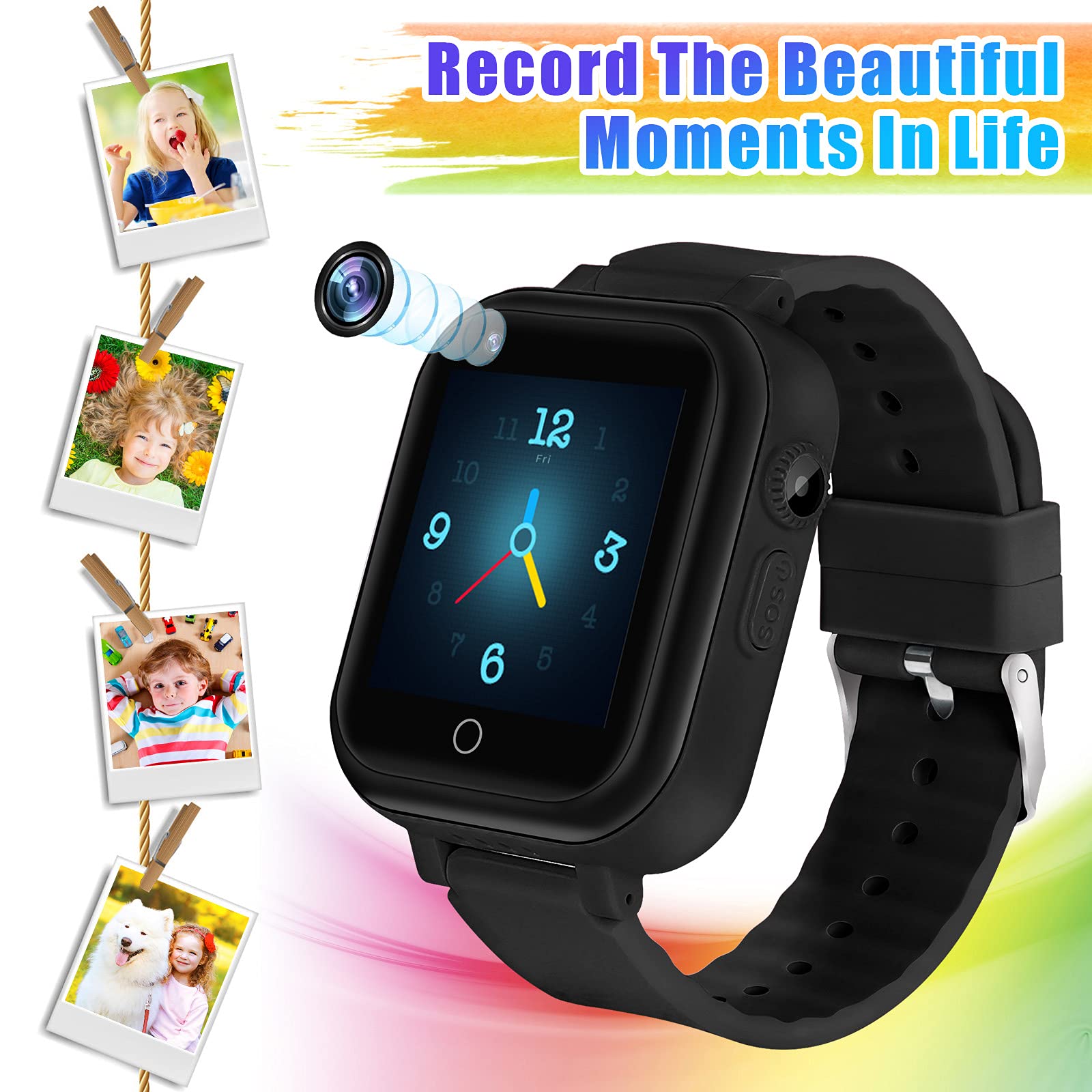 Kids Smart Watch with GPS Tracker Phone Watch w Video Chat 3-Way Calling Child GPS Watches 4G Smart Watch with SIM Slot (Black)