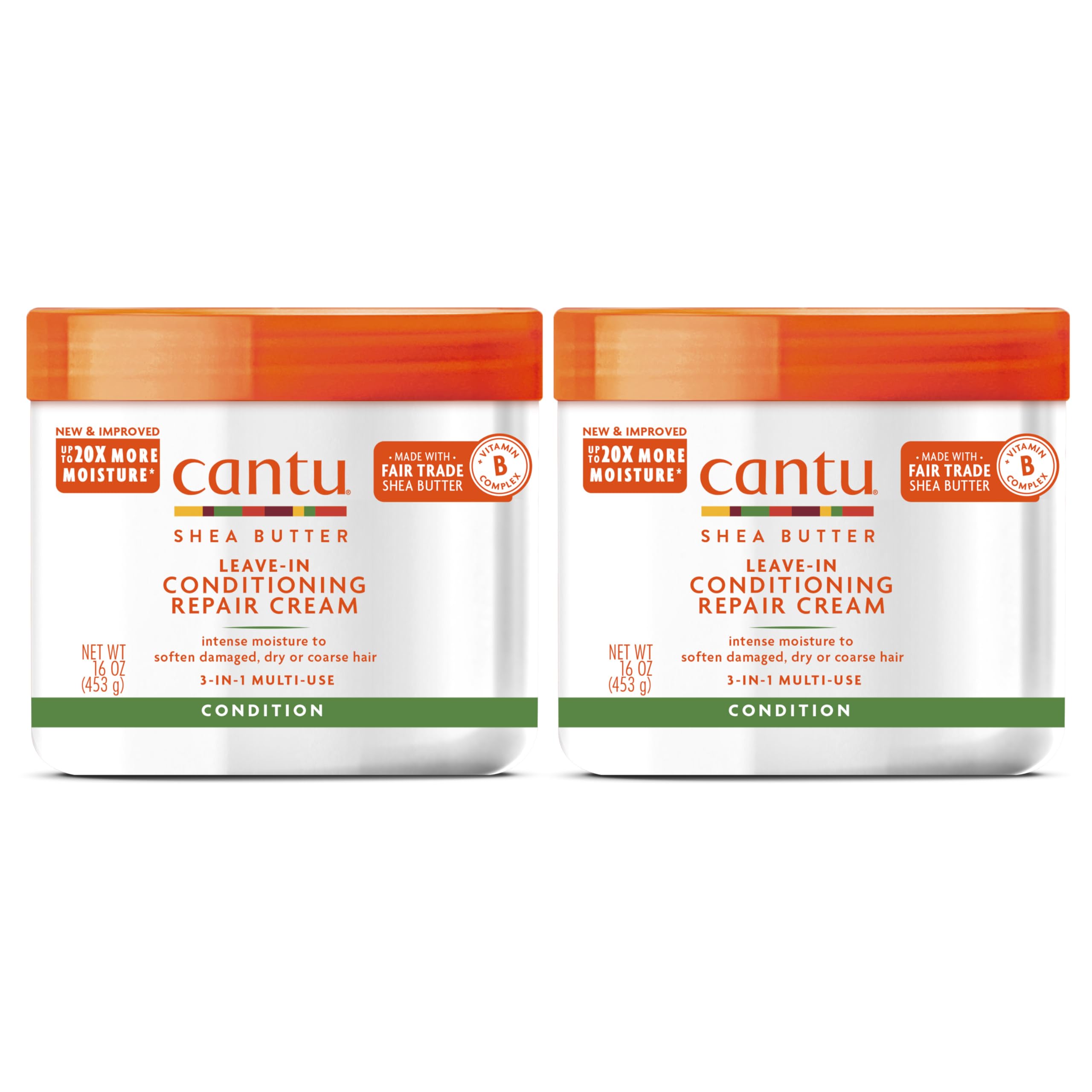 Cantu Leave-In Conditioning Repair Cream with Shea Butter, 16 oz (Pack of 2) (Packaging May Vary)