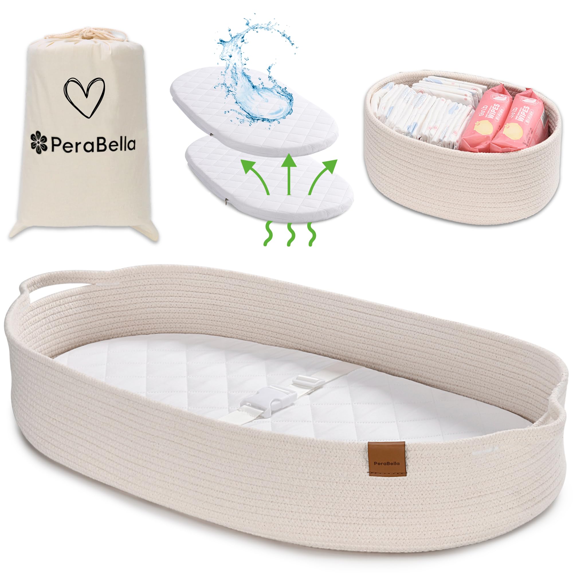 Baby Changing Basket for Baby Dresser, Moses Basket for Babies, Cotton Rope Diaper Changing Basket, Unisex Baby Moses Basket, Foam Diaper Changing Pad for Dresser, Changing Table Topper for Dresser