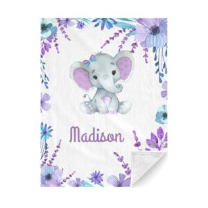 cade custom baby blanket with name for girls personalized baby blanket purple floral blankets cute elephant blankets for girls customizable baby blanket newborn essentials gifts - 30x40 inch