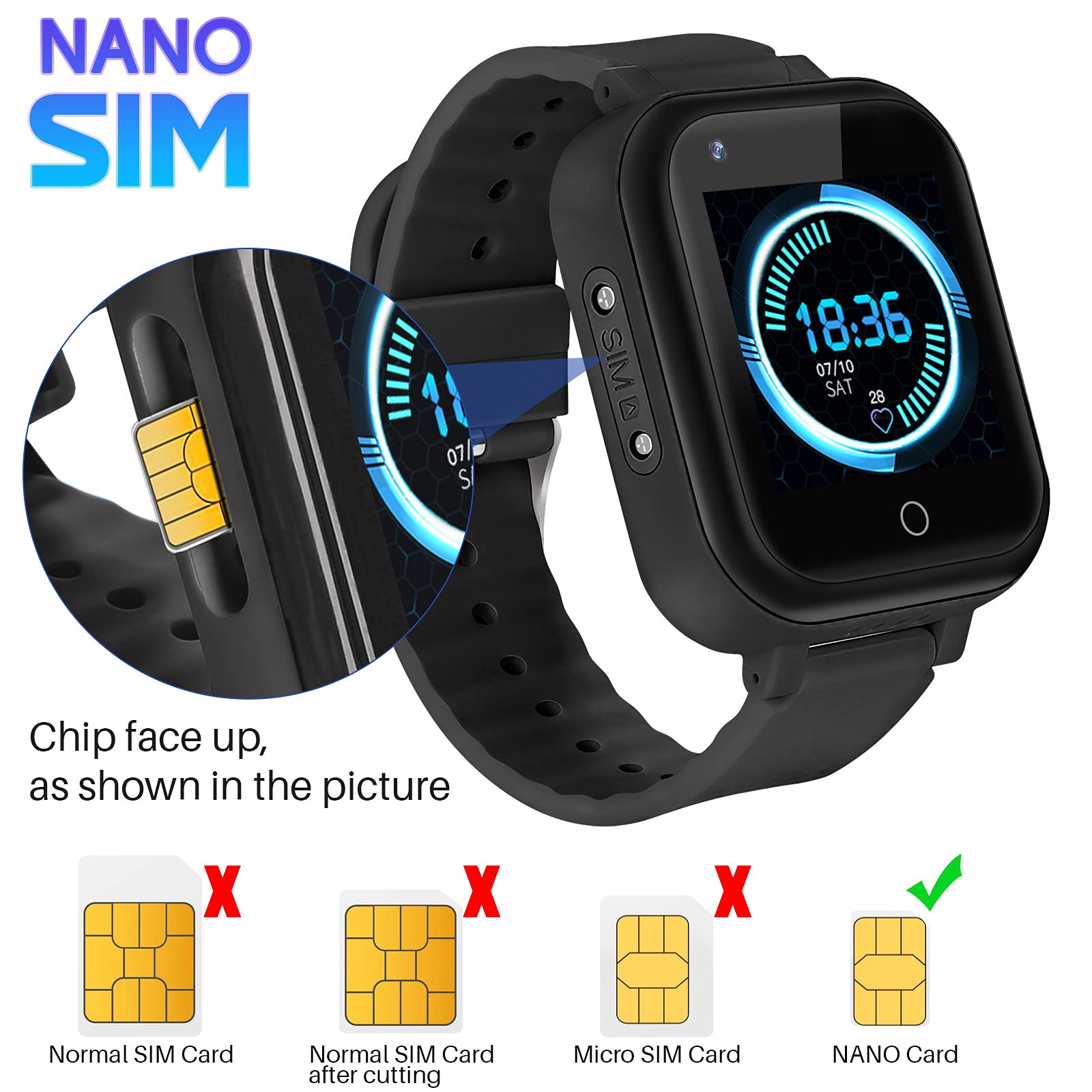 Kids Smart Watch with GPS Tracker Phone Watch w Video Chat 3-Way Calling Child GPS Watches 4G Smart Watch with SIM Slot (Black)