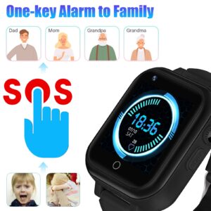 Kids Smart Watch with GPS Tracker Phone Watch w Video Chat 3-Way Calling Child GPS Watches 4G Smart Watch with SIM Slot (Black)