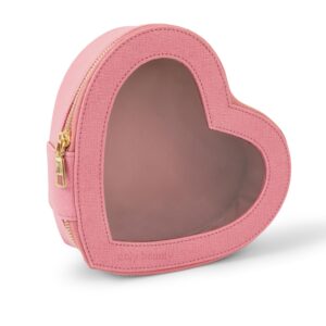 aaly beauty heart makeup bag – pink heart shaped cosmetic organizer with clear cover – large capacity for full size makeup – fits daily essential skincare, makeup and brushes