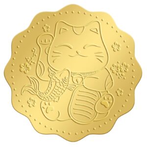 craspire 2" gold foil sticker lucky cat 100pcs certificate seals gold embossed round embossed foil seal stickers for envelopes invitation card diplomas awards graduation celebration