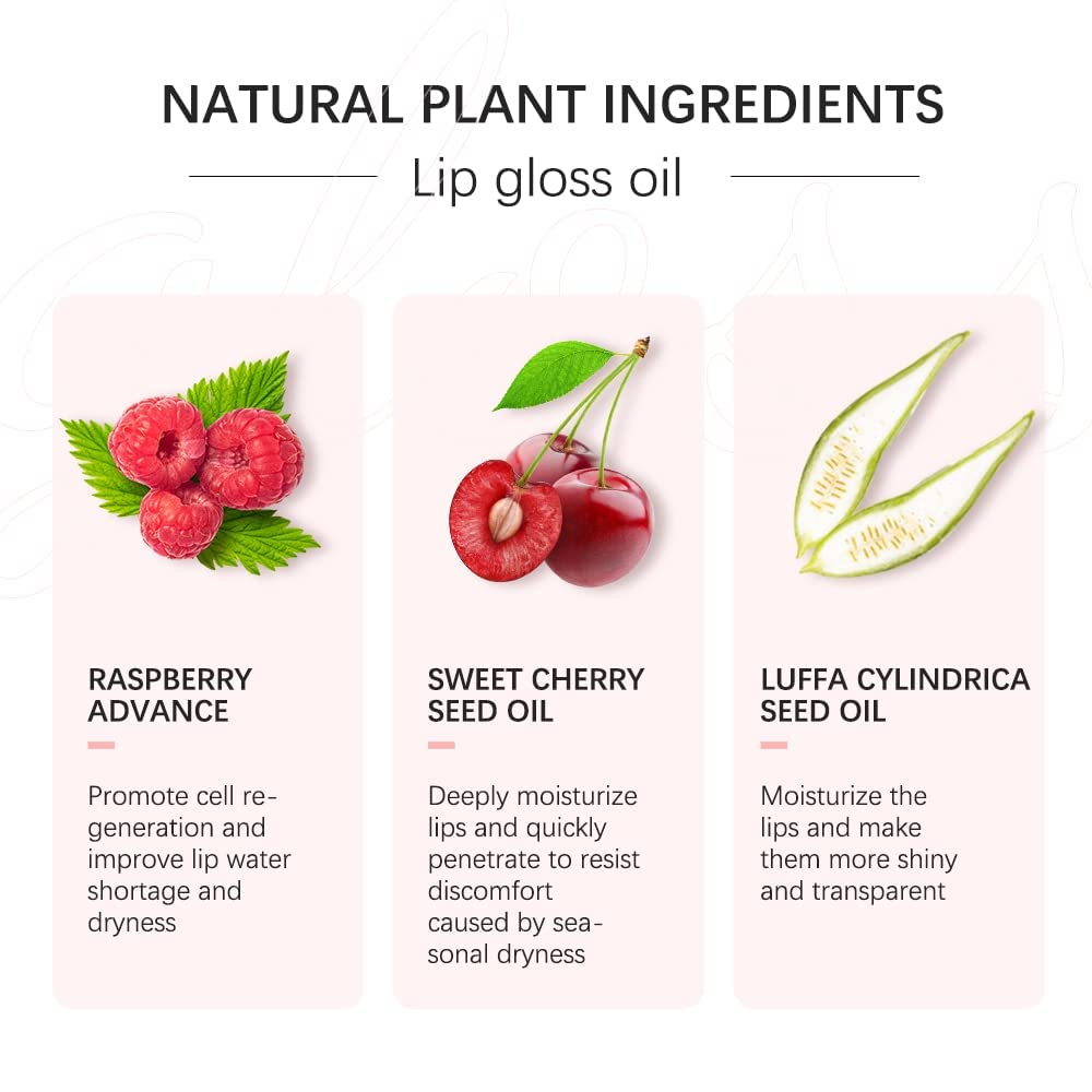 TENGLONG Hydrating Lip Glow Oil, Moisturizing Lip Gloss, Plumping Lip Oil, Non-Sticky Long Lasting Lip Oil Gloss, Transparent Lip Oil Tinted, Reduce lip lines (Raspberry)