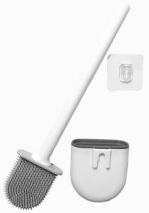 v-shwas toilet brush and holder, silicone toilet bowl brush with ventilated holder cleaning supplies toilet cleaner brush bathroom accessories （white