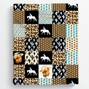 retro horse baby blanket wild west gifts for boys girls, animal western decor plush soft lightweight flannel fleece wild west swaddle blanket for newborn horses aztec cow receiving blanket crib