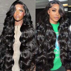 body wave lace front wigs human hair pre plucked 13x4 hd transparent frontal wigs human hair glueless wigs human hair lace front wigs for black women with baby hair 26inch 180 density