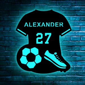 personalized soccer jersey neon sign, wall hanging decoration, birthday gift for soccer loving son, kids room wall art, soccer jersey neon lamp