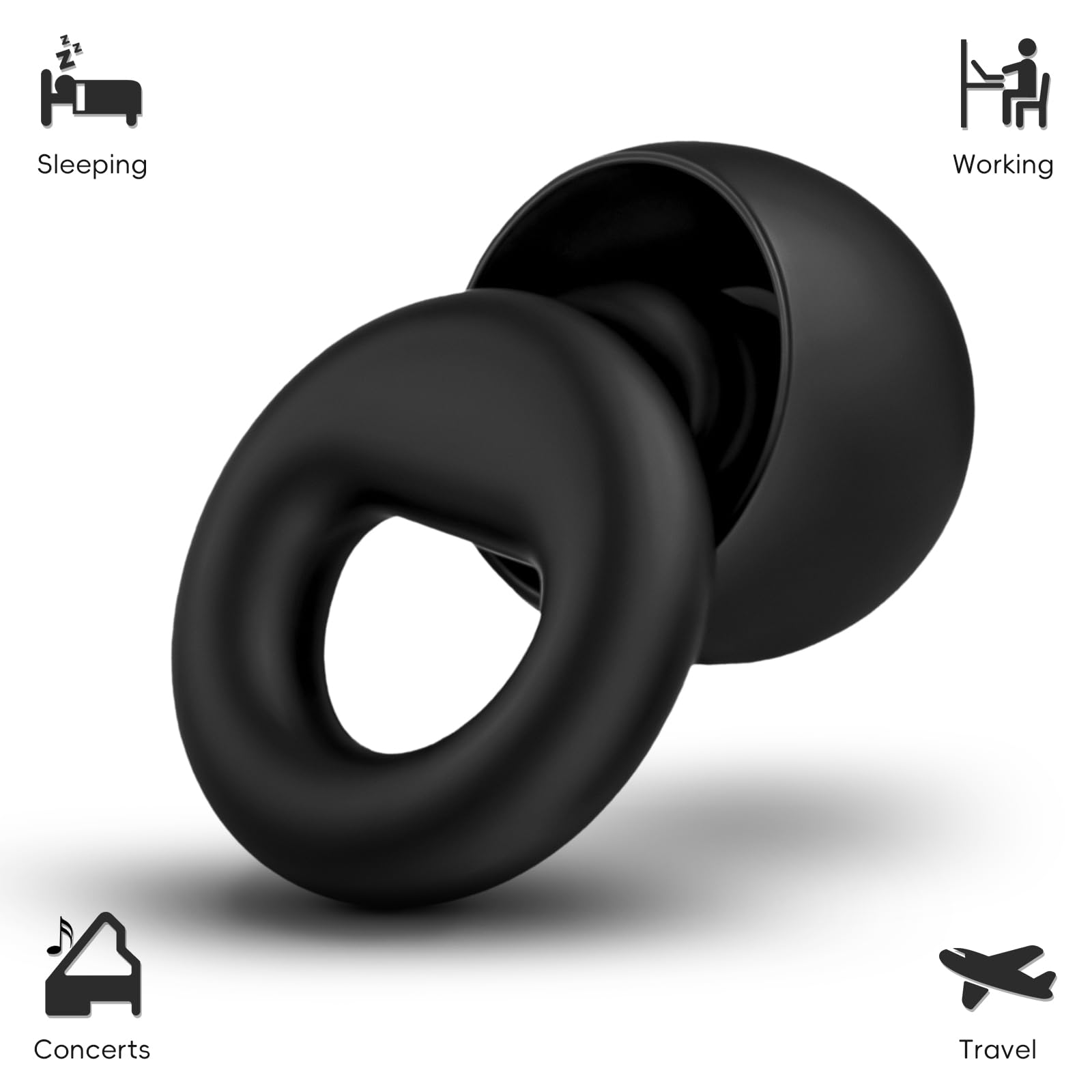 Noise Canceling Earplugs for Sleep and Concentration– New Flexible Earplugs for Better Attenuation – 2 Pair Reusable –Deal for Side Sleepers &Noise Sensitive Person – 27dB Noise Cancellation–Black