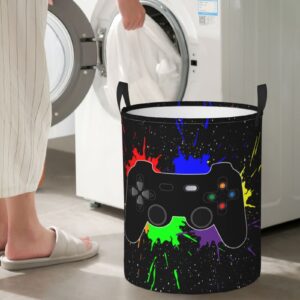 Gbuzozie Game Joystick Round Laundry Hamper Gaming Storage Basket Toys Clothes Organizer Bin For Home Bathroom Bedroom Dorm Nursery, 38l