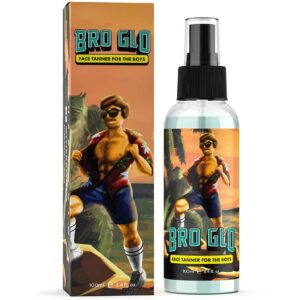 bro glo self tanner for the boys - quick application foam mousse - easy sunless tan for your face - oil free water based for faster skin drying - natural sun kissed bronze color perfect for men - beach and pool not required 3.4 fl oz