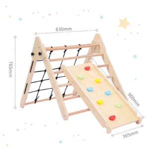 Bophy Toddler Indoor Gym Playset, 2-in-1 Wooden Climbing Toys, Triangle Folding Climbing for Climbing & Sliding for Boys and Girls,18M+