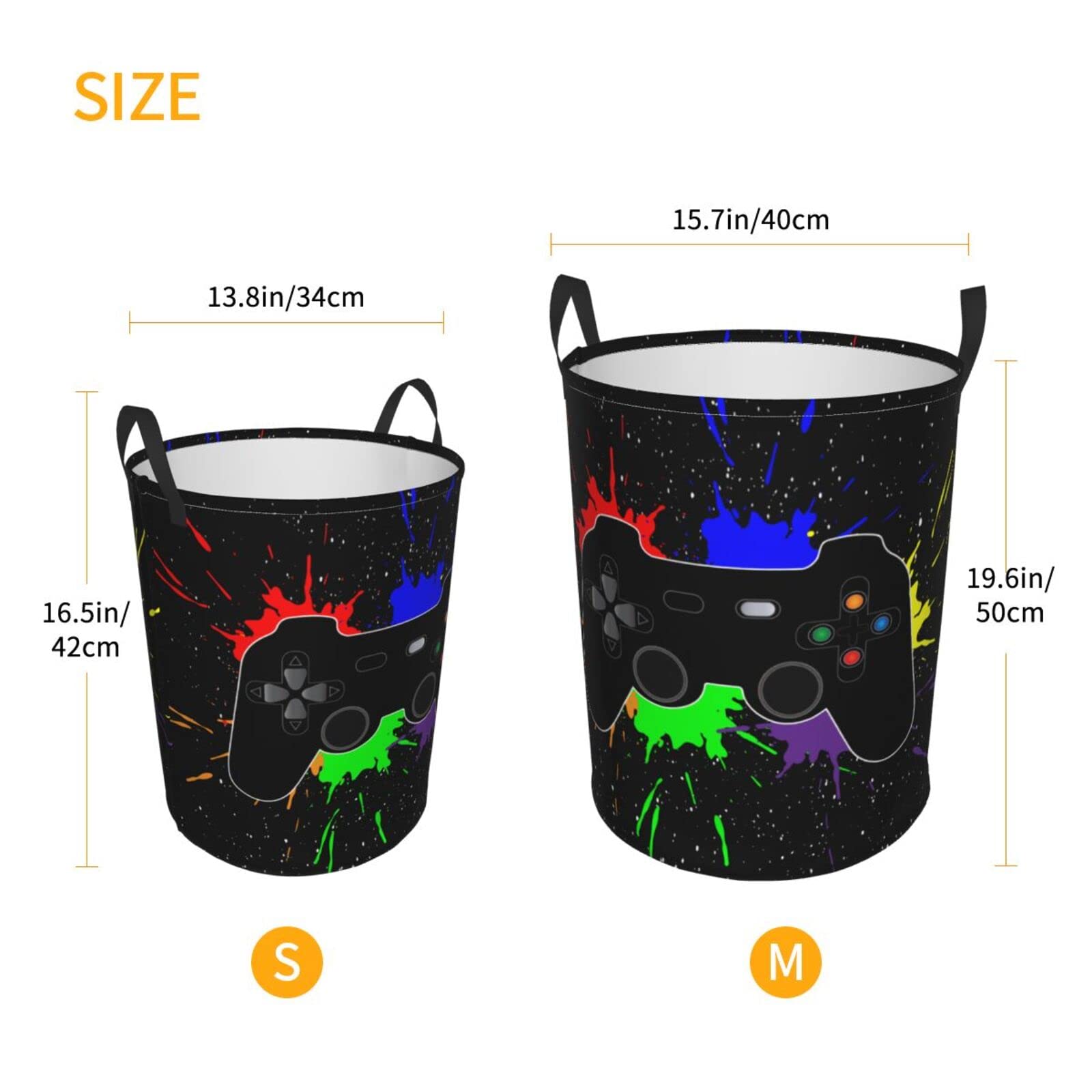 Gbuzozie Game Joystick Round Laundry Hamper Gaming Storage Basket Toys Clothes Organizer Bin For Home Bathroom Bedroom Dorm Nursery, 38l