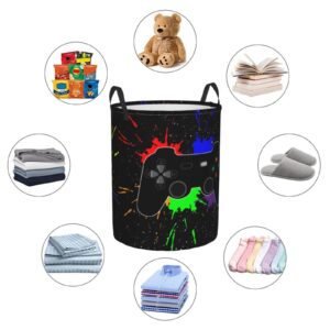 Gbuzozie Game Joystick Round Laundry Hamper Gaming Storage Basket Toys Clothes Organizer Bin For Home Bathroom Bedroom Dorm Nursery, 38l