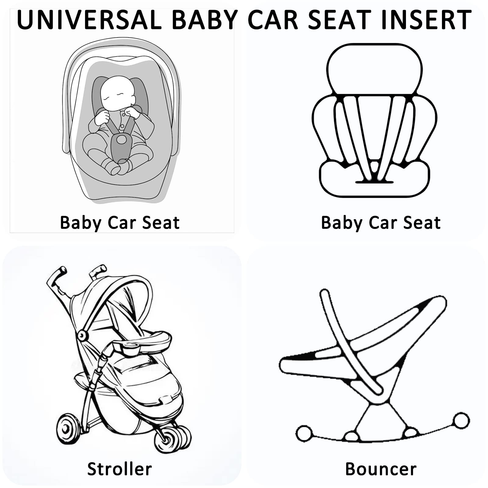 CARUILI Infant Car Seat Insert, 2 in 1 Carseat Head Support for Newborn Girl, Soft Baby Car Seat Head Body Support Cushion Pillow, Reversible & Adjustable Baby Headrest for Stroller, Swing, White