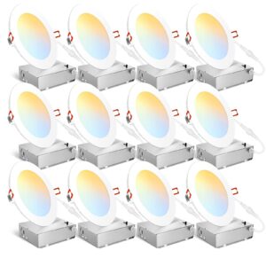 consciot ultra-thin led recessed lighting 6 inch 12 pack, slim junction box, 2700k-5000k, cri>90, 5cct dimmable canless retrofit recessed light fixtures, 16w, 1150lm wafer downlight, etl