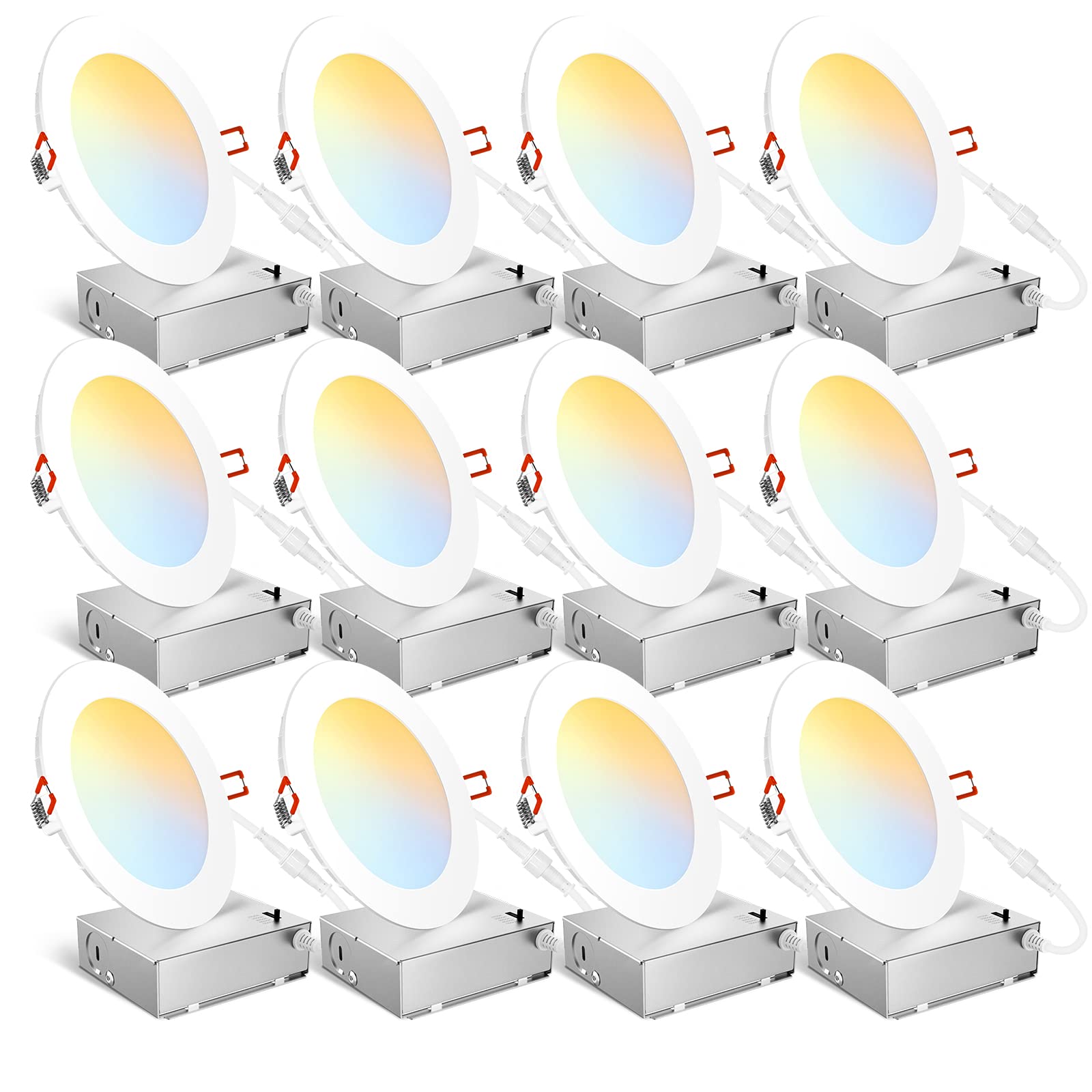 Consciot Ultra-Thin LED Recessed Lighting 6 Inch 12 Pack, Slim Junction Box, 2700k-5000k, CRI>90, 5CCT Dimmable Canless Retrofit Recessed Light Fixtures, 16W, 1150LM Wafer Downlight, ETL