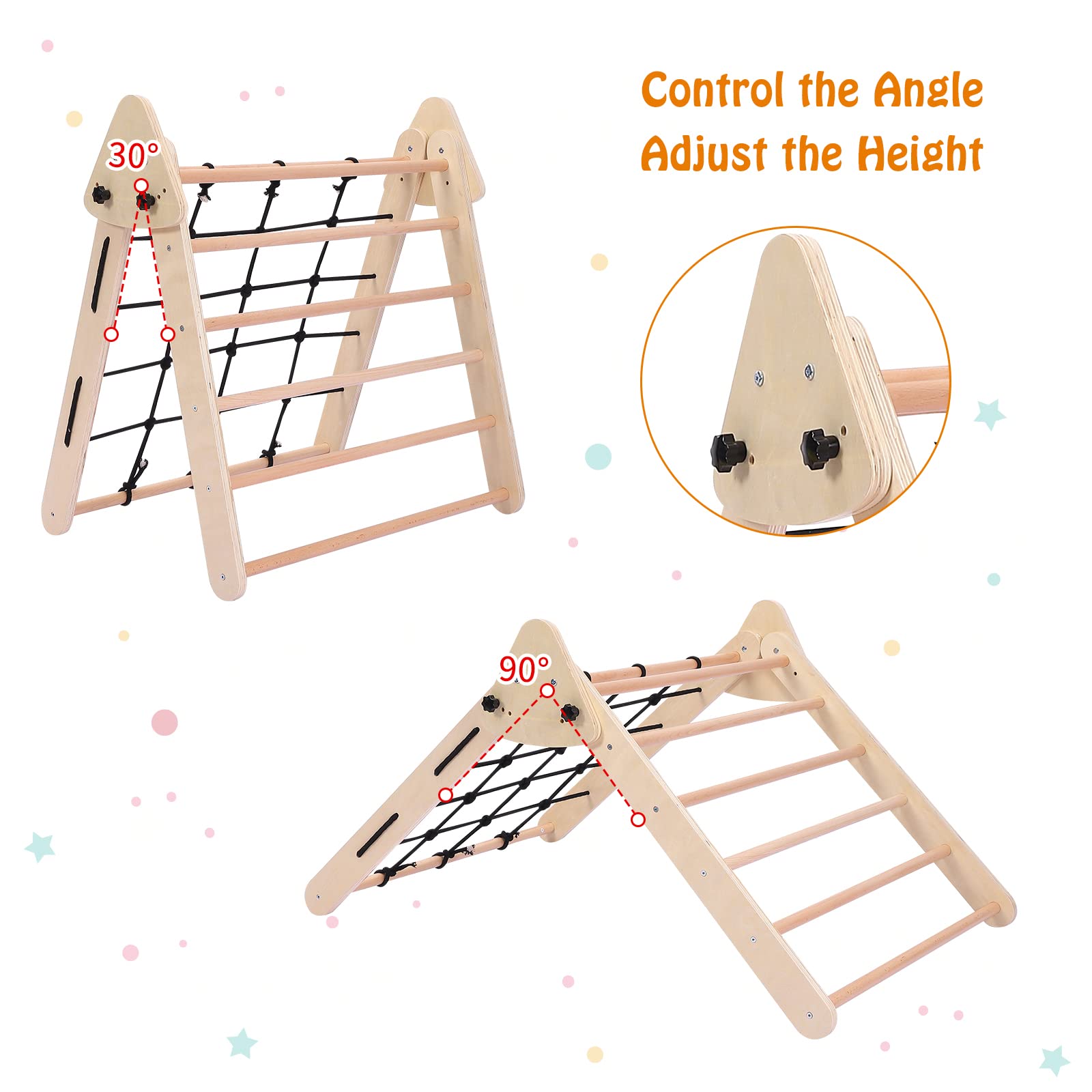 Bophy Toddler Indoor Gym Playset, 2-in-1 Wooden Climbing Toys, Triangle Folding Climbing for Climbing & Sliding for Boys and Girls,18M+