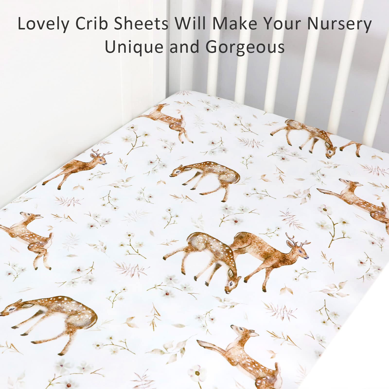 CARUILI Fitted Crib Sheet 2 Pack, Crib Sheets 28"x 52" for Boys & Girls, Super Soft Breathable Toddler Bed Sheets for Standard Crib & Toddler Bed Mattress, Woodland Animal