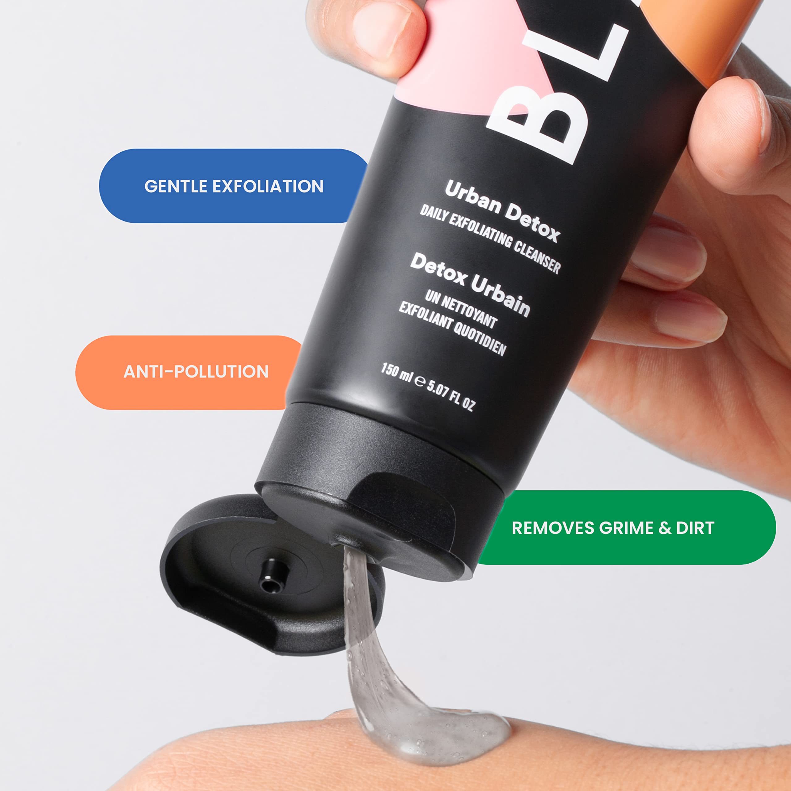 BLAQ Urban Daily Exfoliating Cleanser - Activated Charcoal Face Wash with Aloe and Salicylic Acid for Blemishes, Blackheads and Gentle - Hydrating, Natural Face Exfoliant