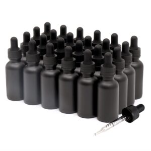 nooeeiss 24 pack,1oz glass dropper bottle, frosted black tincture bottles with dropper,pretty finish for all kinds of liquids,oil bottles for hair- stronger suction ideal for leakproof travel