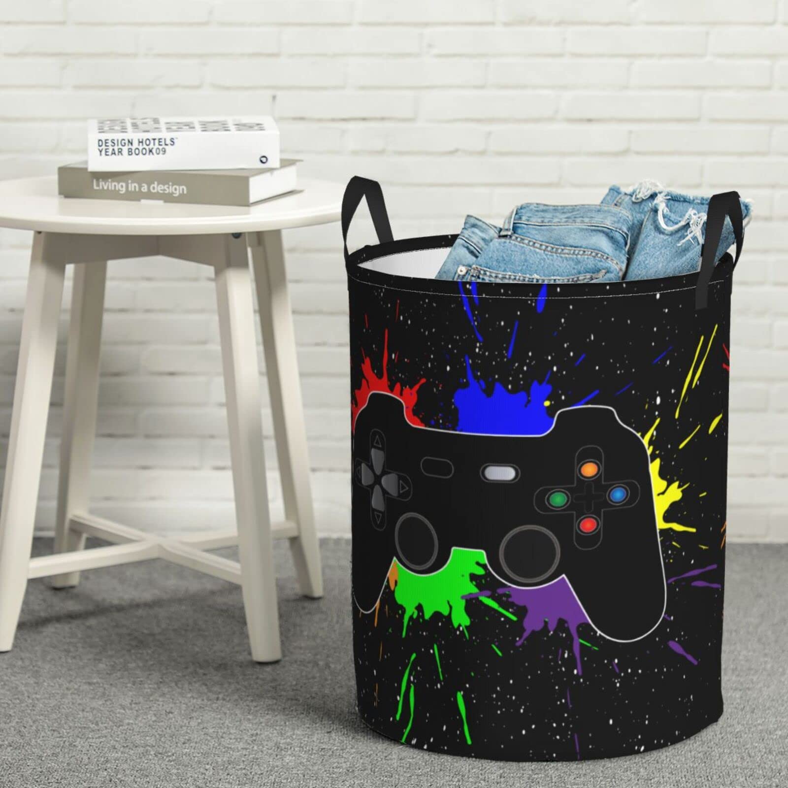 Gbuzozie Game Joystick Round Laundry Hamper Gaming Storage Basket Toys Clothes Organizer Bin For Home Bathroom Bedroom Dorm Nursery, 38l