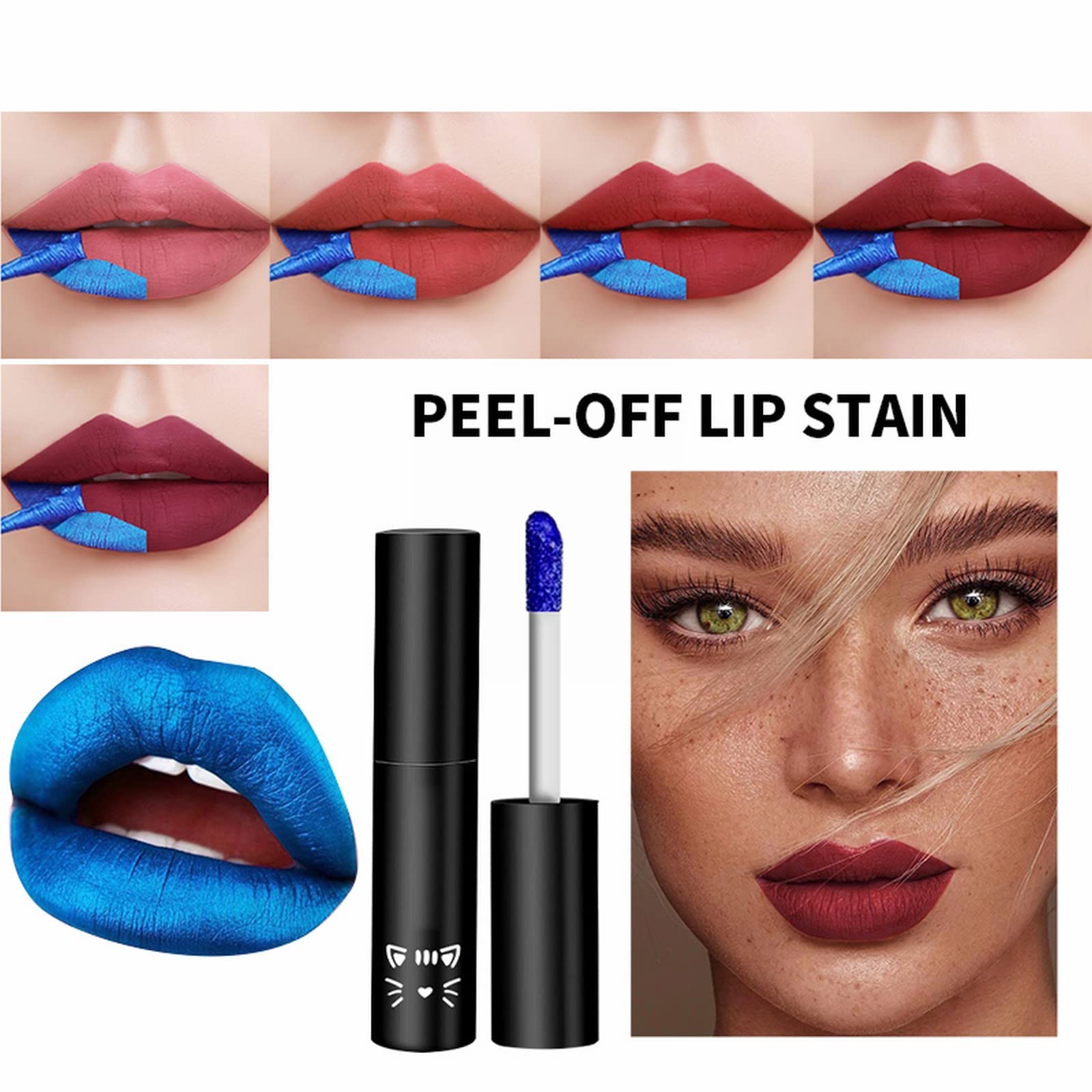 5 Colors Lip Stain, Peel Off Lip Stain Lip Tint, Tear Off Lipstick Waterproof Long Lasting Peel Reveal Lip Stain, Tattoo Color Lip Gloss, Non-stick Cup Lip Stain Tint Lip Makeup for Women Girls