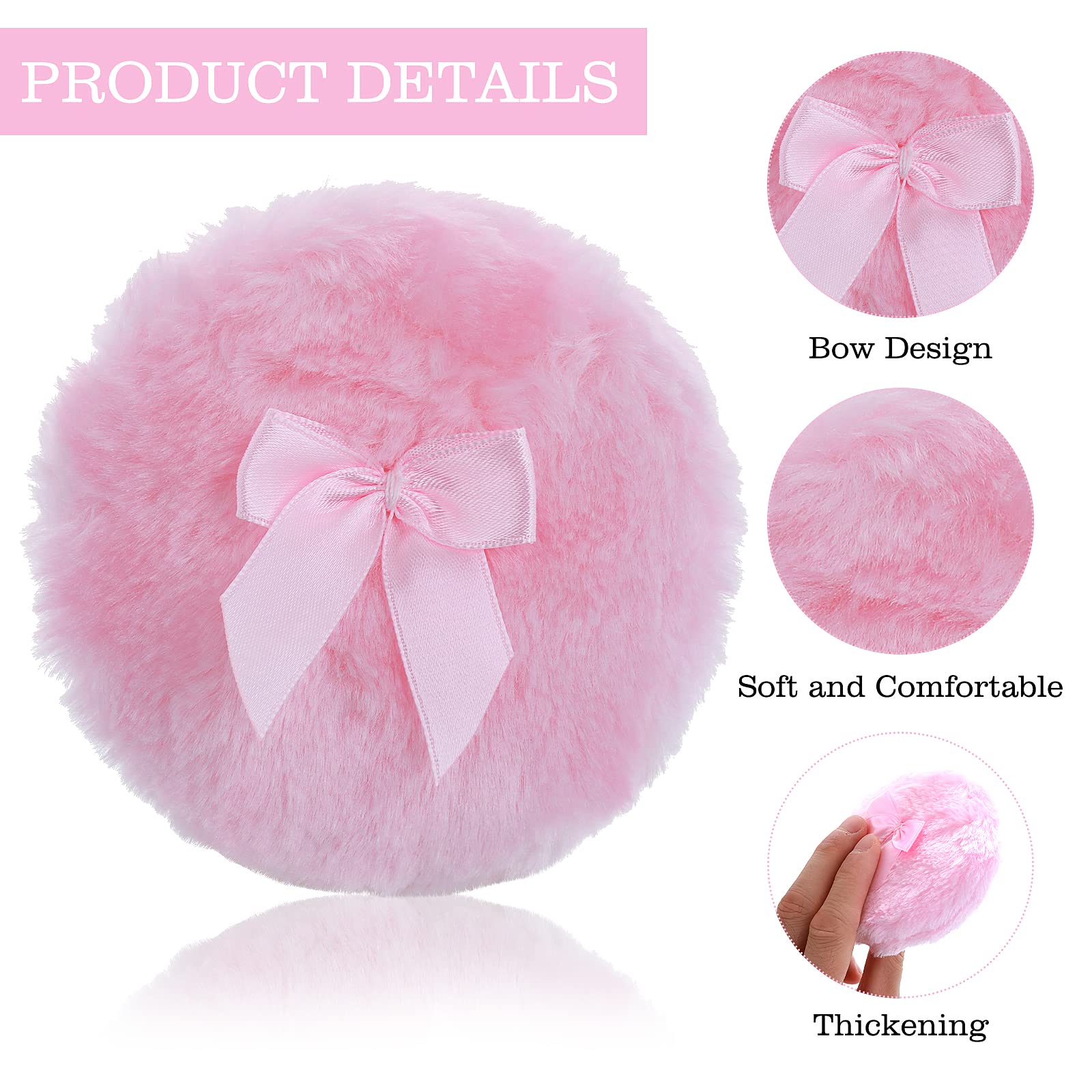 Sibba Large Fluffy Powder Puff, 4 Inch Ultra Soft Washable Reusable Velour Face Body Powder Puff Loose Powder Puffs Wet Dry Makeup Tool (Pink)