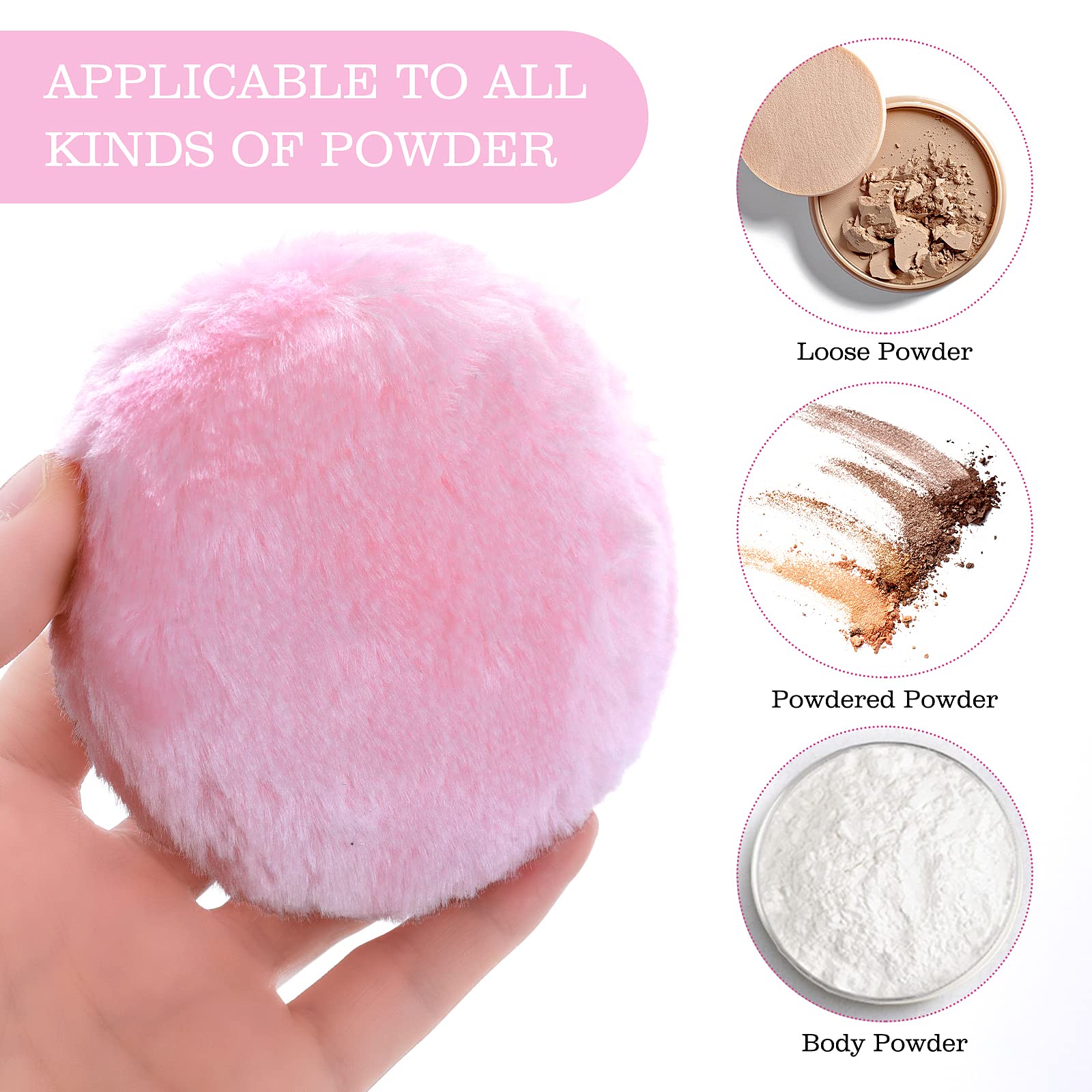 Sibba Large Fluffy Powder Puff, 4 Inch Ultra Soft Washable Reusable Velour Face Body Powder Puff Loose Powder Puffs Wet Dry Makeup Tool (Pink)