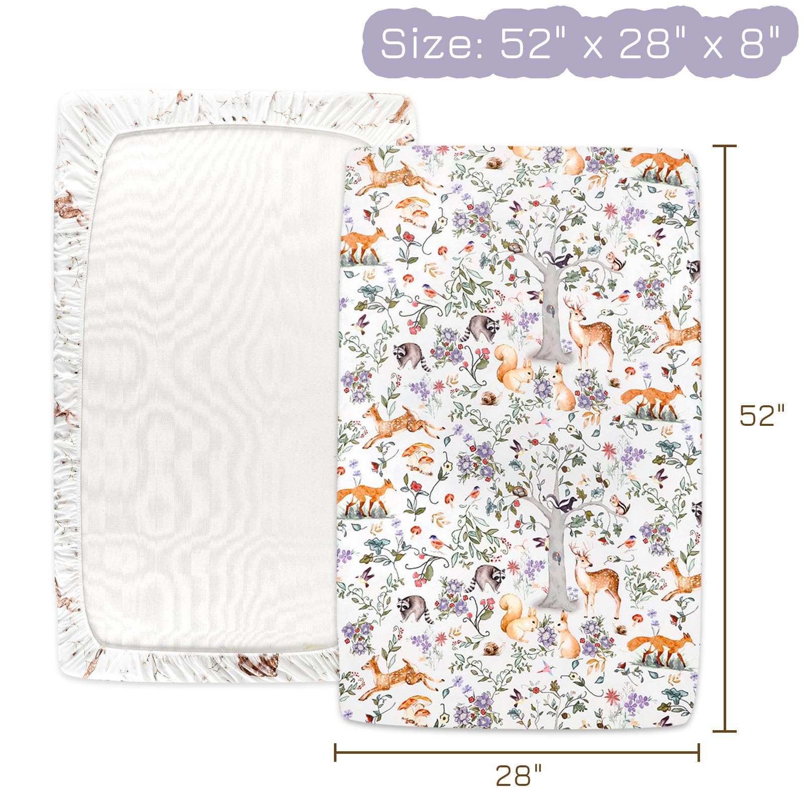 CARUILI Fitted Crib Sheet 2 Pack, Crib Sheets 28"x 52" for Boys & Girls, Super Soft Breathable Toddler Bed Sheets for Standard Crib & Toddler Bed Mattress, Woodland Animal