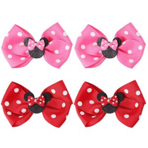 rcjera hair clip, baby girl mouse ears hair bows clips, 4pcs polka dot hair accessory for baby kids girls women, mice hair accessories for glitter party princess decoration cosplay