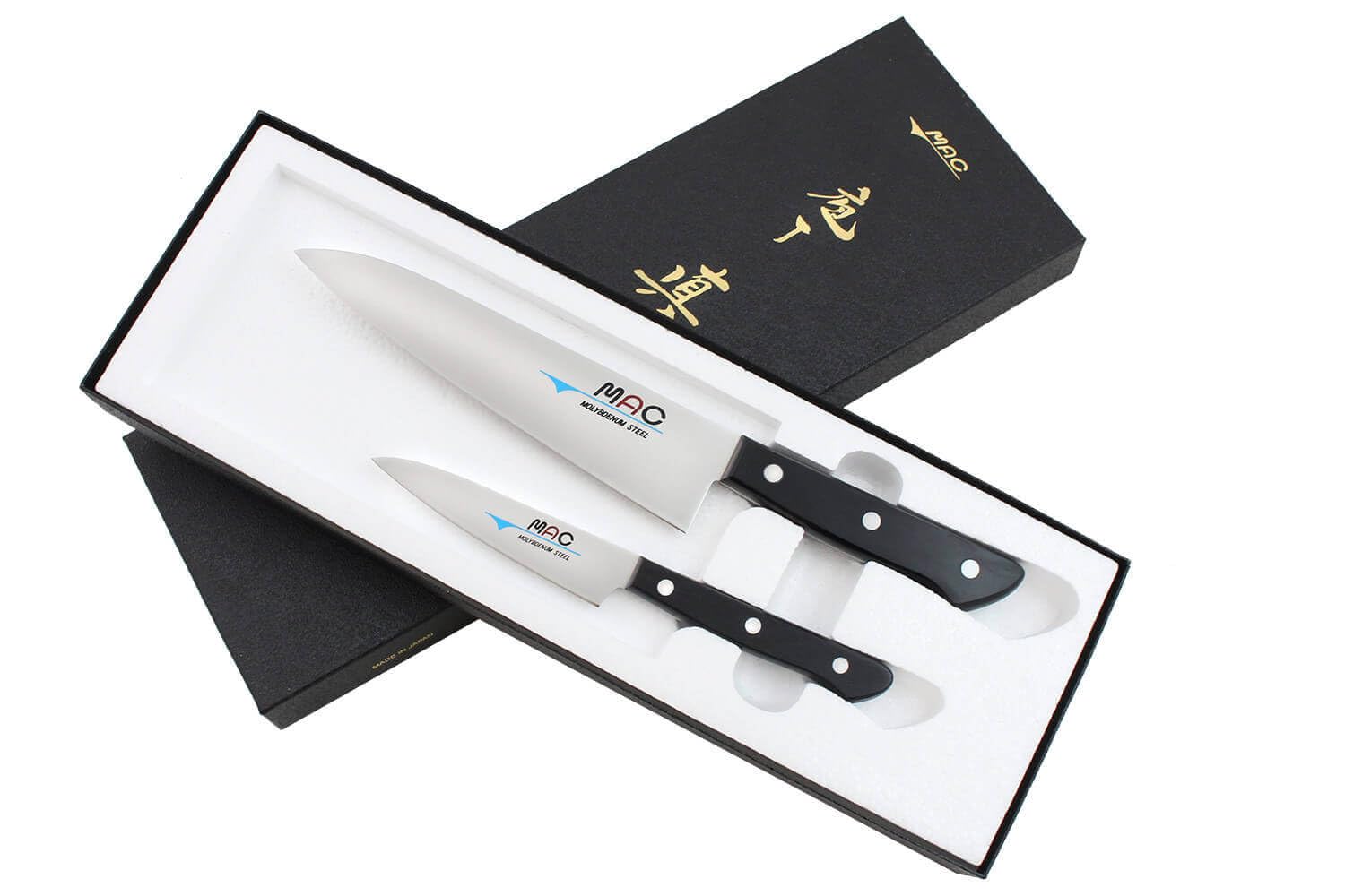 MAC Knife Chef series 2-piece starter knife set H-10, HB-70 Chef series 7.25" Gyutou-style Chef's knife and HB-40 Chef series 4" Paring knife, handcrafted in Seki, Japan