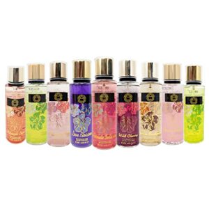 meta-bosem ( 5-bottles included only fragrance mist body spray for women, flowers & fruits, clean refreshing perfume suprising gift random variety scents, each 8.4 fl oz/250 ml