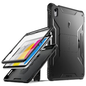 poetic revolution case designed for ipad 10.9 10th gen (2022), full-body rugged shockproof protective cover with kickstand and built-in-screen protector, only applicable to ipad 10th generation, black