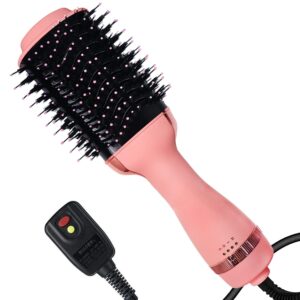 huyerdo 4 in 1 hair dryer brush, pink hot air brush blow dryer brush in one, with titanium barrel, hair styler for smooth, negative ion anti-frizz blowout hair dryer brush for women