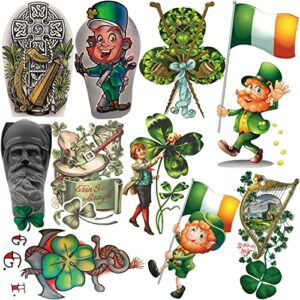 st patricks day temporary tattoos，70 sheets 200+ styles st patricks decoration green clover shamrock leprechauns irish flag party accessories fake tattoo stickers for men women kids