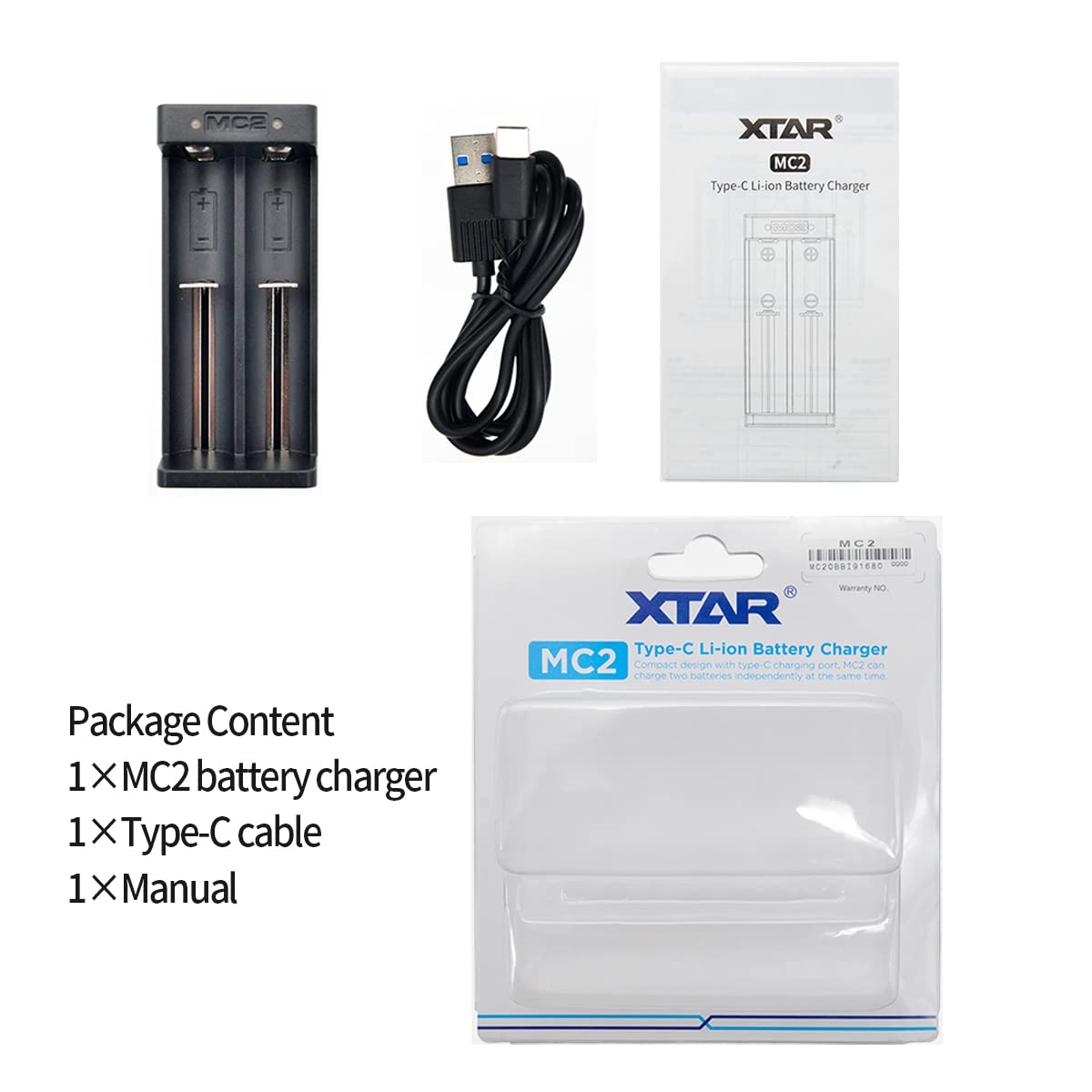 XTAR MC2 Battery Charger 18650 21700 26650 Rechargeable Lithium Battery Charger with Upgraded Type-c Port (Package not Included Any Battery)