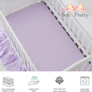 Brandream Purple Baby Girls Crib Bedding Set with Embroidered Butterfly Quilt, Crib Sheet, Crib Bed Skirt | 6-Piece Cotton Nursery Bedding Set