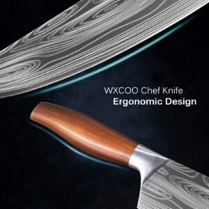 WXCOO 7 inch Laser Engraving Chef Knife, Professional Kitchen Chef’s Cooking Knife Sharp Asian Knives for Home & Restaurant, Stainless Steel Chinese Chef Knife with Wooden Ergonomic Handle