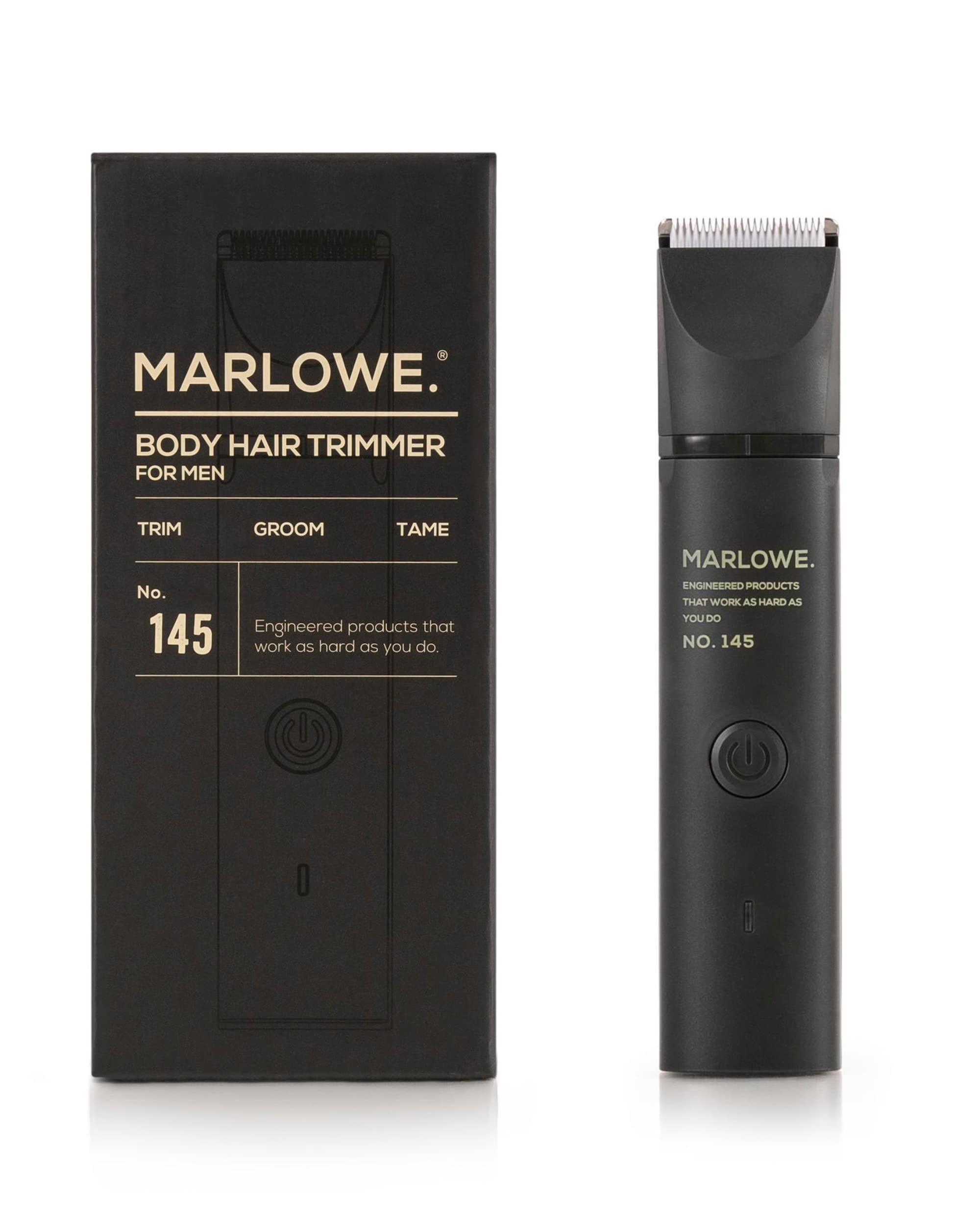 MARLOWE. No. 145 Body Hair Trimmer for Men, Forest Black, Lightweight Waterproof Personal Groomer, Ceramic Blades, Adjustable Comb Lengths & Rechargeable Battery for Head to Toe Male Grooming