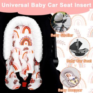 Infant Car Seat Covers and Baby Car Seat Head Support Strap Cover Set for Newborns Ultra Soft Comfortable Minky Dot Fabric Unique Rainbow Pattern