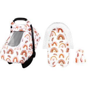 infant car seat covers and baby car seat head support strap cover set for newborns ultra soft comfortable minky dot fabric unique rainbow pattern