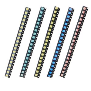 bridgold 100pcs 5 types colors 5050 red yellow blue green white smd led diode lights chips kits (surface mount) 20ma high intensity lighting components light emitting diodes. (5050)