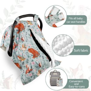 Baby Carseat Cover Boys & Girls, Peekaboo Opening Minky Carseat Canopy, Woodland Animals