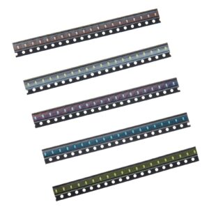 bridgold 100pcs 5 types colors 0603 red yellow blue green white smd led diode lights chips kits (surface mount) 20ma high intensity lighting components light emitting diodes. (0603)