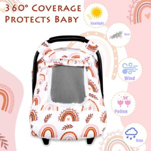 Infant Car Seat Covers and Baby Car Seat Head Support Strap Cover Set for Newborns Ultra Soft Comfortable Minky Dot Fabric Unique Rainbow Pattern